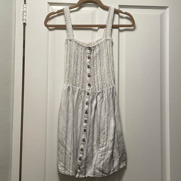 Chaser | Dresses | Chaser Linen Striped Mini Dress With Smocking | Poshmark